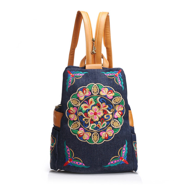 Embroidery Floral Denim Backpack on Luulla